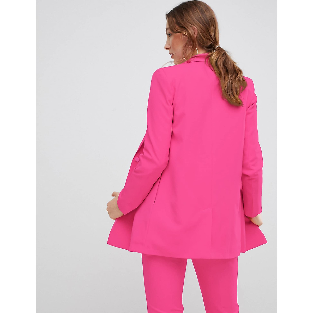 EXTRO&VERT Boyfriend Blazer Jackets for Women Single Button Side Pockets Suit Jacket for Casual Business Hot Pink