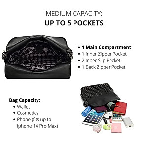 Scarleton Studded Skull Bag for Women, Vegan Leather Gothic Punk Rock Rivet Shoulder Bag, Classic Black Crossbody Handbag - Adjustable Strap Sling H141701