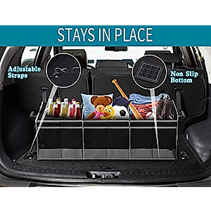Trunk Organizer with Cooler, Collapsible Trunk Storage Container with Non Slip Bottom Strips, Large Multi-Compartment Waterproof Car Trunk Organizer Groceries for Vehicle Sedan, Suv, Truck,Van(Black)
