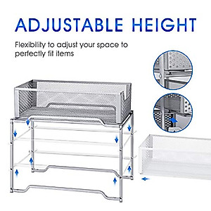 2 Pack - Simple Trending Stackable 2-Tier Under Sink Cabinet Organizer with Sliding Storage Drawer, Silver