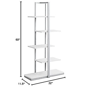 Monarch Specialties I 7233 Bookshelf, Bookcase, Etagere, 5 Tier, 60" H, Office, Bedroom, Metal, Laminate, White, Grey, Contemporary, Modern