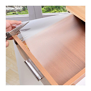 EVA Washable Waterproof Non-Adhesive Shelf Drawer Liner Roll for Refrigerator Kitchen Bathroom Cabinets Drawer Cupboard (Clear)