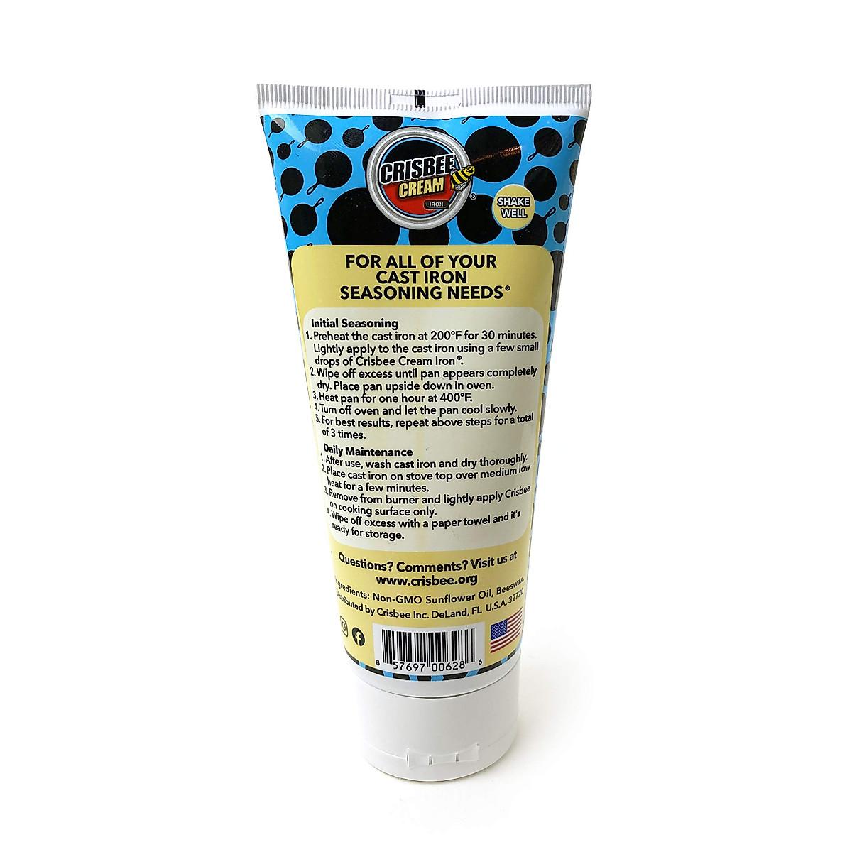 Crisbee Cream Iron® Cast Iron and Carbon Steel Seasoning - Blackstone Griddle Seasoning - Family Made in USA - 6 oz.