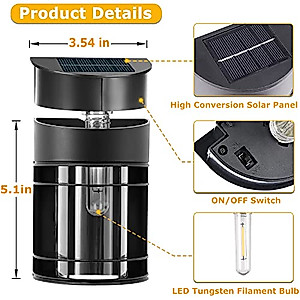 Mancra Solar Fence Lights Outdoor, 6 Pack Solar Wall Lights LED Tungsten Filament Bulb Solar Deck Lights Waterproof Patio Decor for Outdoor Porch Backyard Yard Garden, 3000K