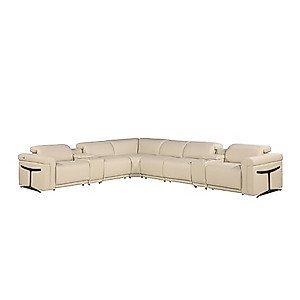 BlackJack Furniture Riccardo 8-Piece Italian Leather Sectional Sofa with 4 Power Reclining Couch Seats, USB & Wireless Chargers, Headrests, Lumbar Support, Cup Holder, and Console Storage, Beige