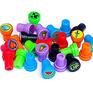 24 Pcs Pixel Miner Themed Stampers for Kids, Mine Pixel Craft Birthday Party Favors Supplies, Classroom Rewards Prizes Goody Bag Treat Bag Stuffers