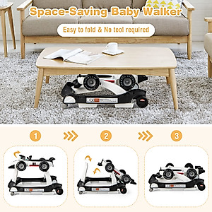 GLACER 4-in-1 Baby Walker, Folding Infant Walker with Adjustable Height & Speed, Music Box with Light, Steering Wheel, Soft Cushion, Toddler Toy Activity Center for Babies Aged 6-18 Months