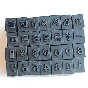 Pack of 28 Pcs Small Wooden Rubber Stamps 0.24 Inch of Number Week Weather for DIY Craft Card and Photo Album (28pcs Number Week Weather)