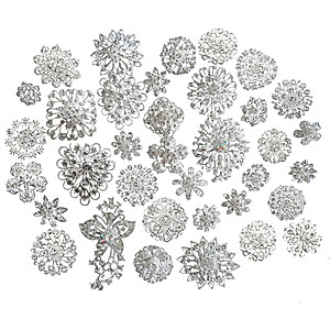 L'VOW Silver Crystal Broaches Brooch Pins Wedding Brooches Bouquet Kit Pack of 25Pcs