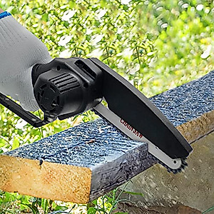 Mini Chainsaw 6-Inch with 2Pcs Battery, Brushless chainsaw with Safety Lock, Cordless hand saw with 2 chains, Handheld Small Chainsaw for Gardening Tree Branch Trimming (Black)