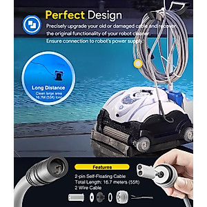 RCX50061 Floating Power Cord Assembly Replacement for Hayward Tigershark QC Robotic Cleaner RC9990 RC9990CUB, SharkVAC XL Pool Cleaner, 55 FT, 2 Pin