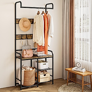 SUOERNUO Coat Rack Hall Tree with Shoe Storage Bench for 3-in-1 Entryway Hall Tree with 8 Removable Hooks, 28.27 x 12.2 x 72.83 Inches (28.27 Inch)