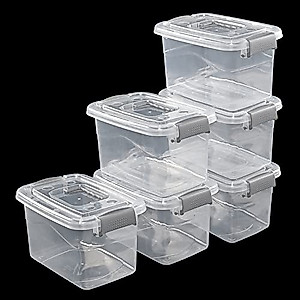 Jandson 5 Quart Clear Storage Bin, Latching Box Container with Grey Handle, 6 Packs