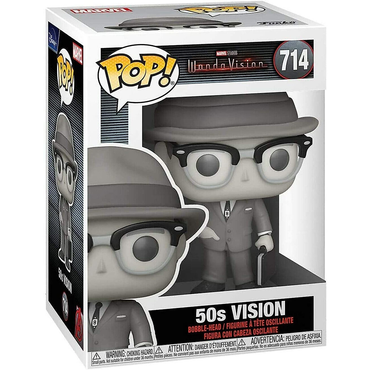 POP Marvel: WandaVision - Black & White 50s Vision Funko Vinyl Figure (Bundled with Compatible Box Protector Case), Multicolored, 3.75 inches