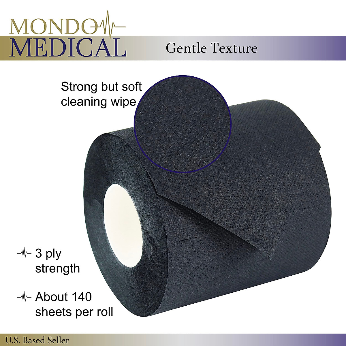 Mondo Medical 6 Pack of Black Toilet Paper Rolls - 3 Ply Black Bath Tissue Colored Toilet Paper Rolls for Bathroom