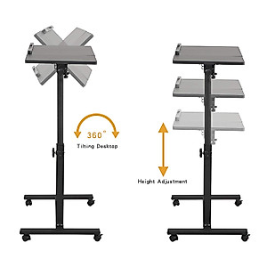 TigerDad Overbed Bedside Desk Mobile Rolling Laptop Stand Tilting Overbed Table with Wheels Height Adjustable Tray Table for Laptop Bed Sofa Side Table (Black)