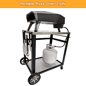 PARTAKER Movable Pizza Oven Trolley/BBQ Grill Cart with 2 Swivel Casters 2 Wheels, Double-Shelf Dining Serving Cart Table, Kitchen Pre-Station Island Countertop Work Bar, L 28-3/4" by W 19-1/2"