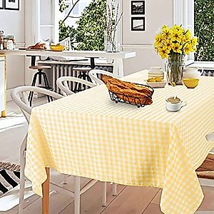 Buffelo Check Table Cloth Check Tablecloth Linen Buffalo Check Tablecloth Rustic Tablecloth (54*54", Yellow and White)