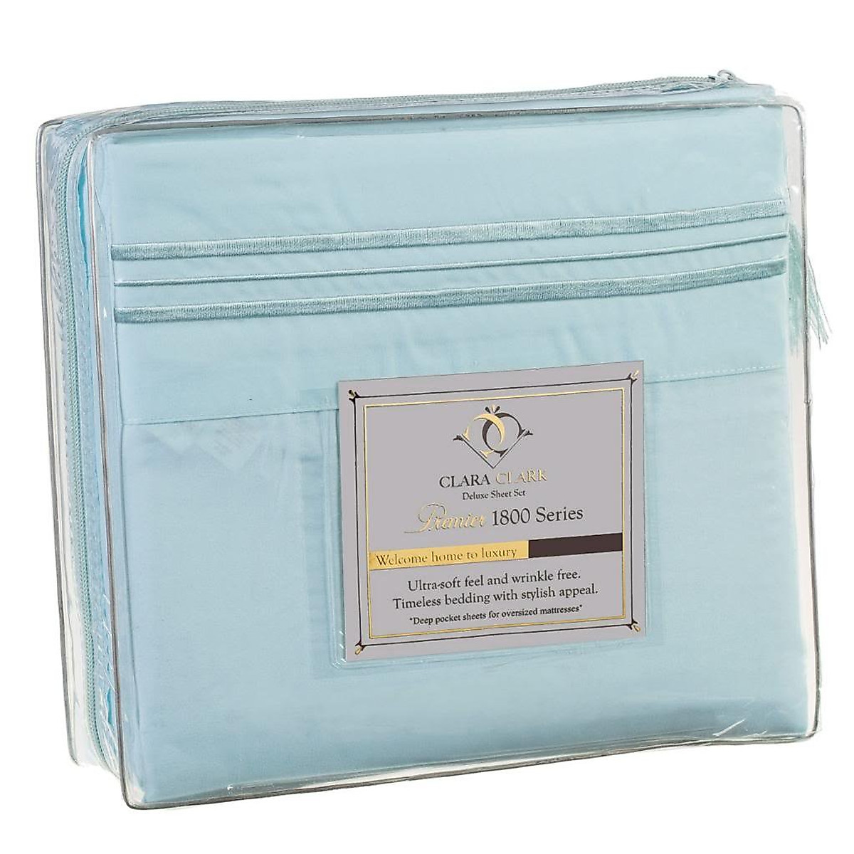Clara Clark 1800 Series Bed Sheet Sets - Stay fit on Mattress with Elastic Straps at Corners - King, Light Blue Aqua
