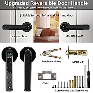 Fingerprint Door Lock Set with Deadbolt, Keyless Entry Door Knob Lock, ERAY Black Keypad Code Door Lever Lock with Handle, Interior Security Lock Kit for Home Hotel Apartment Office Room
