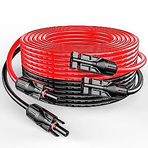 RICH SOLAR 10 Gauge 10AWG One Pair 50 Feet Red + 50 Feet Black Solar Panel Extension Cable Wire with Female and Male Connectors (50FT 10AWG)