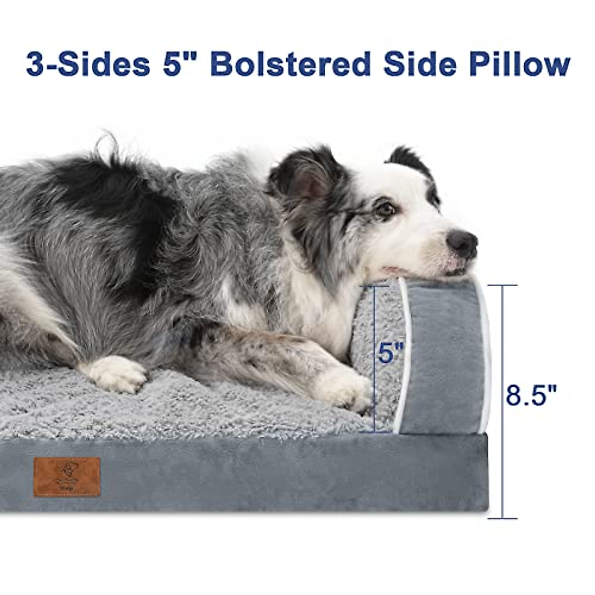 Yiruka Dog Beds for Extra Large Dogs, Grey Cooling Large Dog Bed, Washable Dog Bed with Removale Bolsters, Waterproof Orthopedic Thick Foam Dog Bed with Nonslip Bottom, Up to 95 lbs