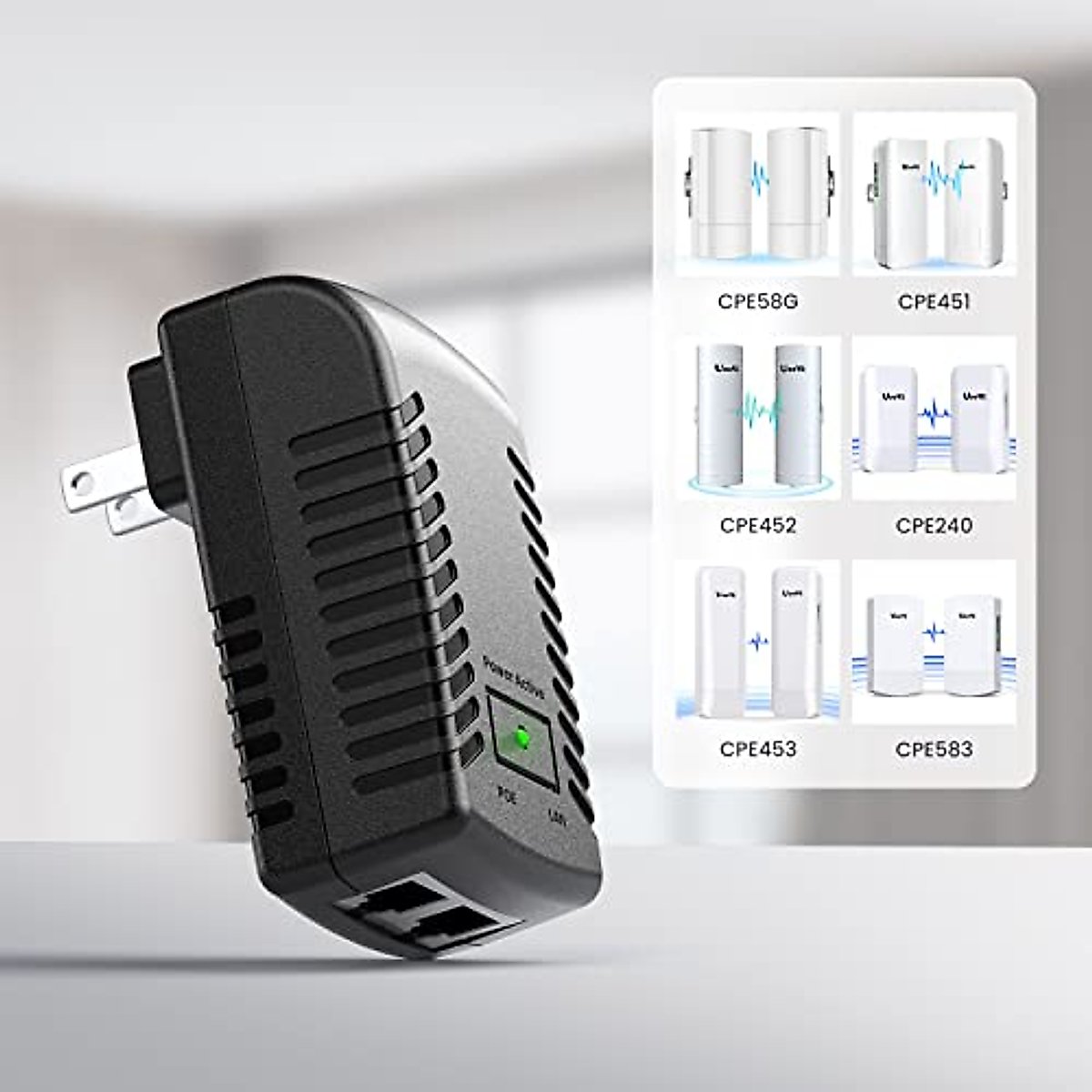 PoE Injector Adapter, Ueevii 24V 100M Ethernet POE Adapter,Suitable for Wireless Bridge