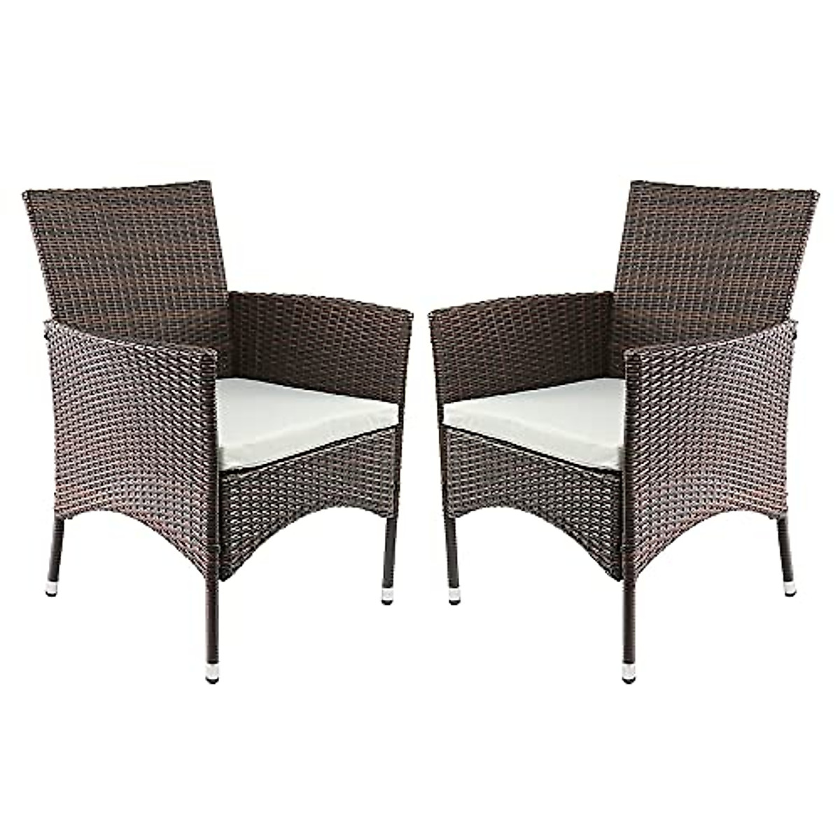 Amazon Brand - Ravenna Home Set of 2 Contemporary Outdoor Patio Dining Chairs with Cushion, Weather-Resistant PE Rattan Wicker - Brown