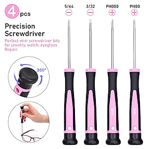 FASTPRO 12-Piece Pink Magnetic Screwdrivers Set with Slotted Phillips Screwdrivers and Precision Screwdrivers, Repair Tool Kit for Women with Storage Bag