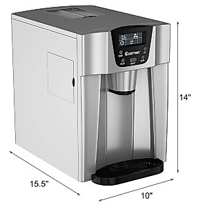 COSTWAY 2 in 1 Countertop Ice Maker with Built-in Water Dispenser, Produces 36 lbs Ice in 24 Hours, Ready in 6 Mins, with LCD Control Panel, Portable Ice Cube Machine for Home, Bar, Party (Silver)