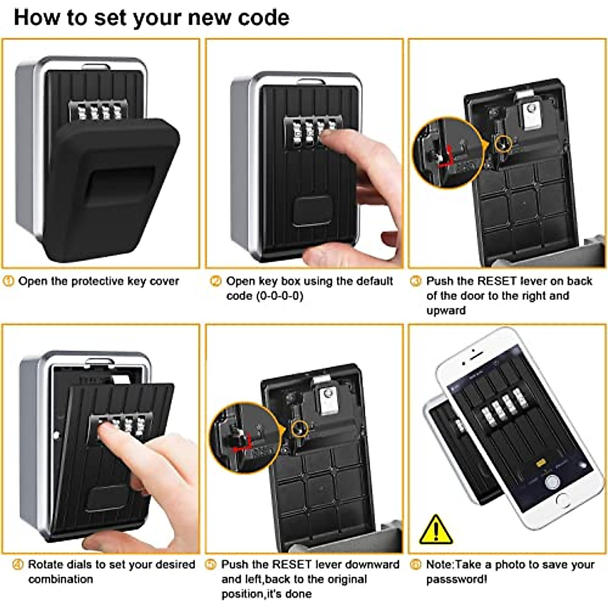 Key Lock Box with 4-Digit Combination, Lock Box Outside for House Key, Wall Mounted Weatherproof Resettable Code Key Lock Box for Outside, Ideal for Homes Hotels Schools