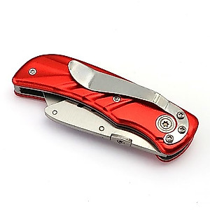 Folding Utility Knife/Box Cutter Stainless Steel with Clip + Nylon Pouch + 5 Extra SK5 Blades Red