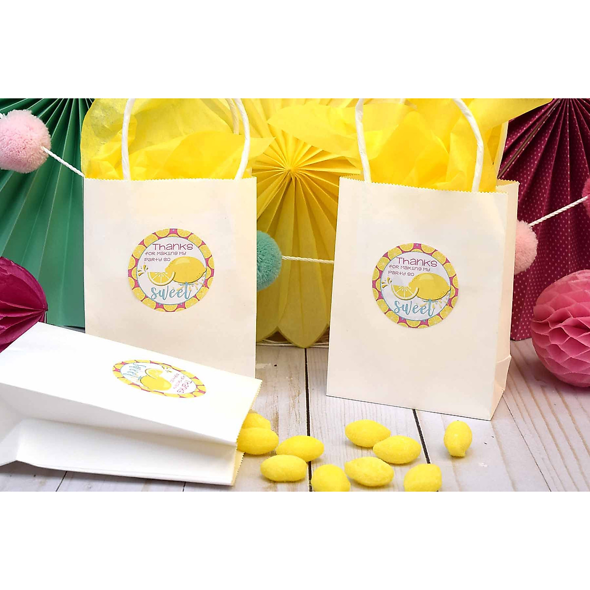 Sweet Summer Lemonade Thank You Sticker Labels, 40 2" Party Circle Stickers by AmandaCreation, Great for Party Favors, Envelope Seals & Goodie Bags