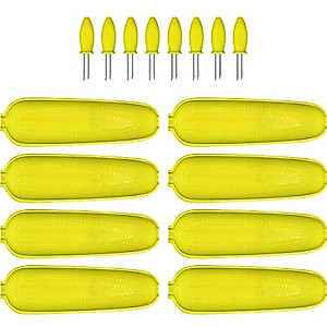 24 Pieces Corn Cob Holders and Dish Set Corn on the Cob Skewer Stainless Steel Skewer Needle BBQ Tool and Plastic Corn Tray