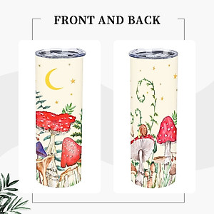 Mushroom Skinny Tumbler Gifts, 20 OZ Straight Tumbler with Straw & Lid Mug Double Wall Vacuum Insulated Mushrooms Cup, Water Tea Bottle Coffee Tumblers Gift for Women Men Teen Birthday Anniversary