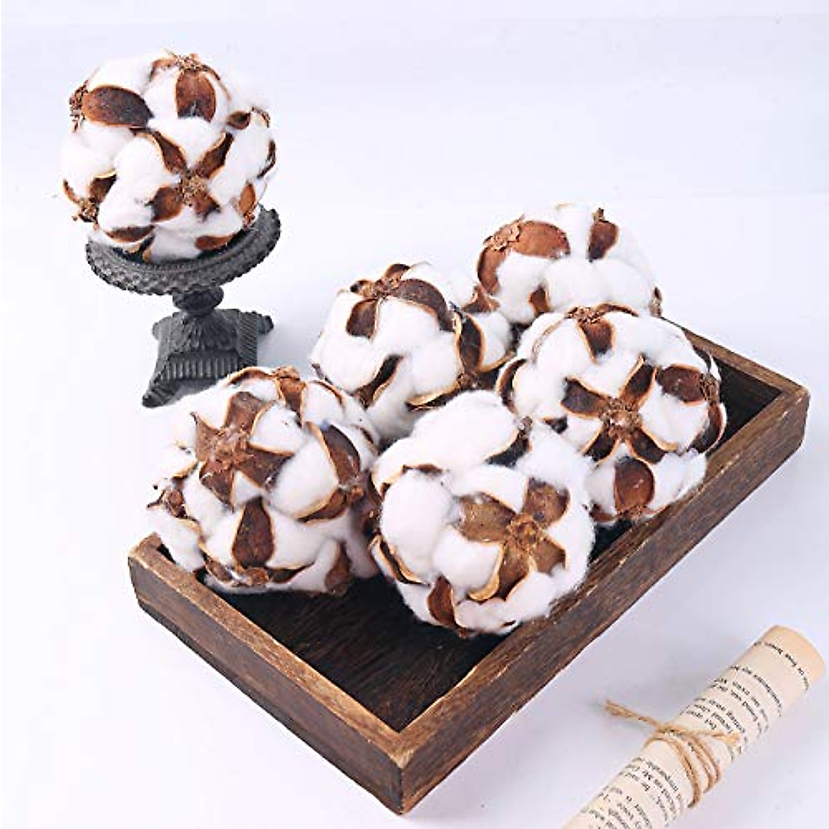 Bibelot Set of 6 Decorative Balls, Bowl Fillers, Cotton Farmhouse Decor 4.5"