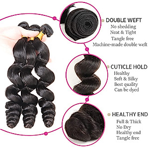 Loose Wave Bundles with Closure (16 18 20 +14) Wet and Wavy Brazilian Virgin Ocean wave Human Hair 3 Bundles with 4x4 Lace Closure with Baby Hair Free Part Loose Deep Wave Human Hair Extensions