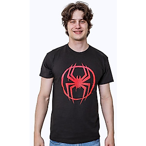 Marvel Spider-Man Miles Morales Icon Logo Spiderverse Adult T-Shirt(SM, Black)