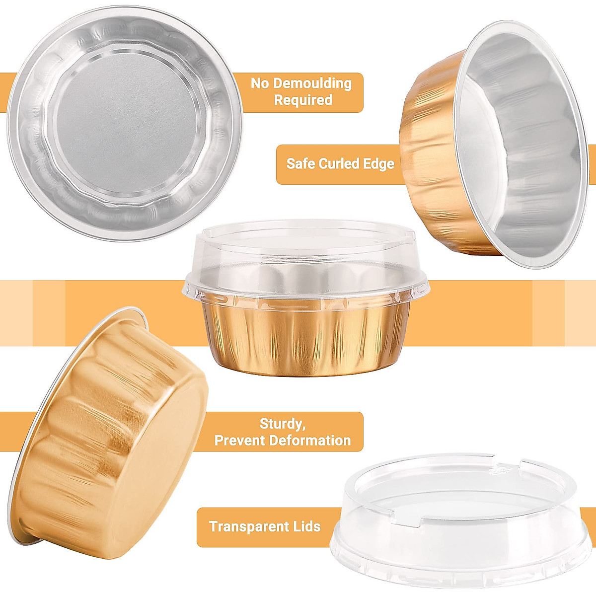 EUSOAR Disposable Foil Ramekins with Lids, 30 pack 8oz 235ml Aluminum Foil Muffin Liners Cupcake Baking Cups, Mini Pie Pans with Lids, Foil Baking Cups Containers for Creme Brulee or Cupcake