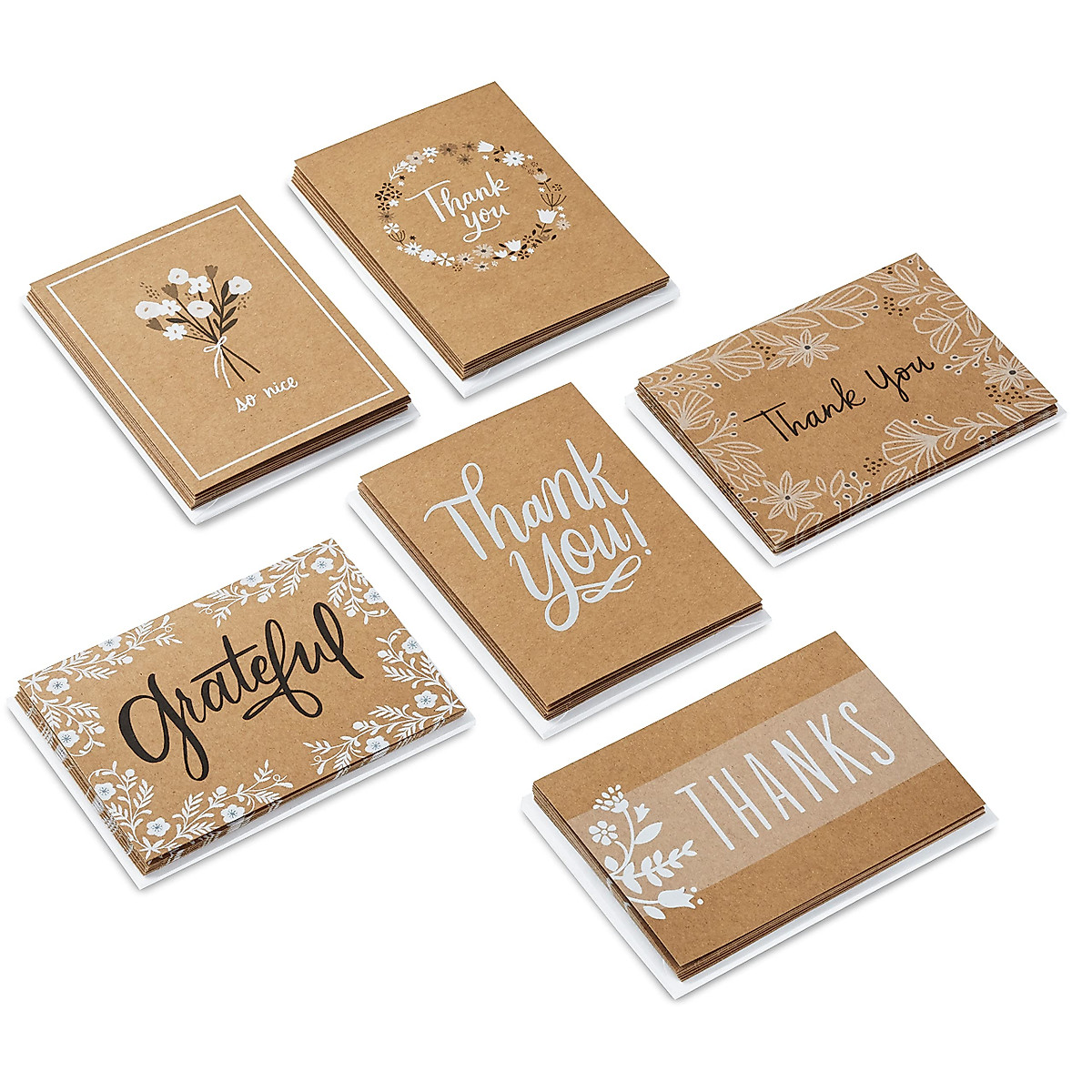 Hallmark Thank You Cards Assortment, Rustic Kraft (48 Thank You Notes with Envelopes), Grey (5STZ1160)