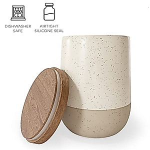 Barnyard Designs S/3 Ceramic Bathroom Canisters, Apothecary Jars with Lid, Qtip Holder Bathroom Set Cotton Ball Holder Jar for Bathroom Storage, Decorative Bathroom Jar with Lid, Spa Decor, 4.75x6, Beige