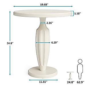 Tribesigns Modern Pedestal Side Table, Small Round Off-White End Table, Wood Sofa Side Table, Ivory White Accent Table for Living Room, Every Corner, Small Nightstand for Bedroom