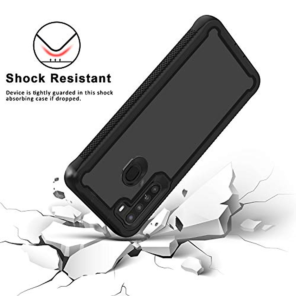 TJS Compatible with Samsung Galaxy A21 Case, Dual Layer Heavy Duty Shockproof Rugged Hybrid Hard Phone Case Drop Protector Back Cover (Black)