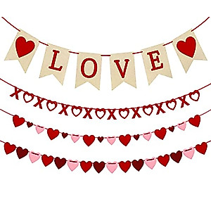 4Pcs Valentines Day Decorations Valentine's Day Decor Set Felt Love Heart XO Garlands Banner for Engagement Wedding Party Home Classroom Office, No DIY Required