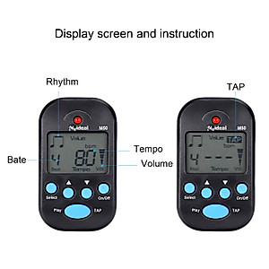 Mini Digital Metronome, Multifunctional, Portable, Volume Adjustable, Clip on, with Speaker, Beat Tempo, with Battery for Piano, Guitar, Saxophone, Flute, Violin, Drum (Black)
