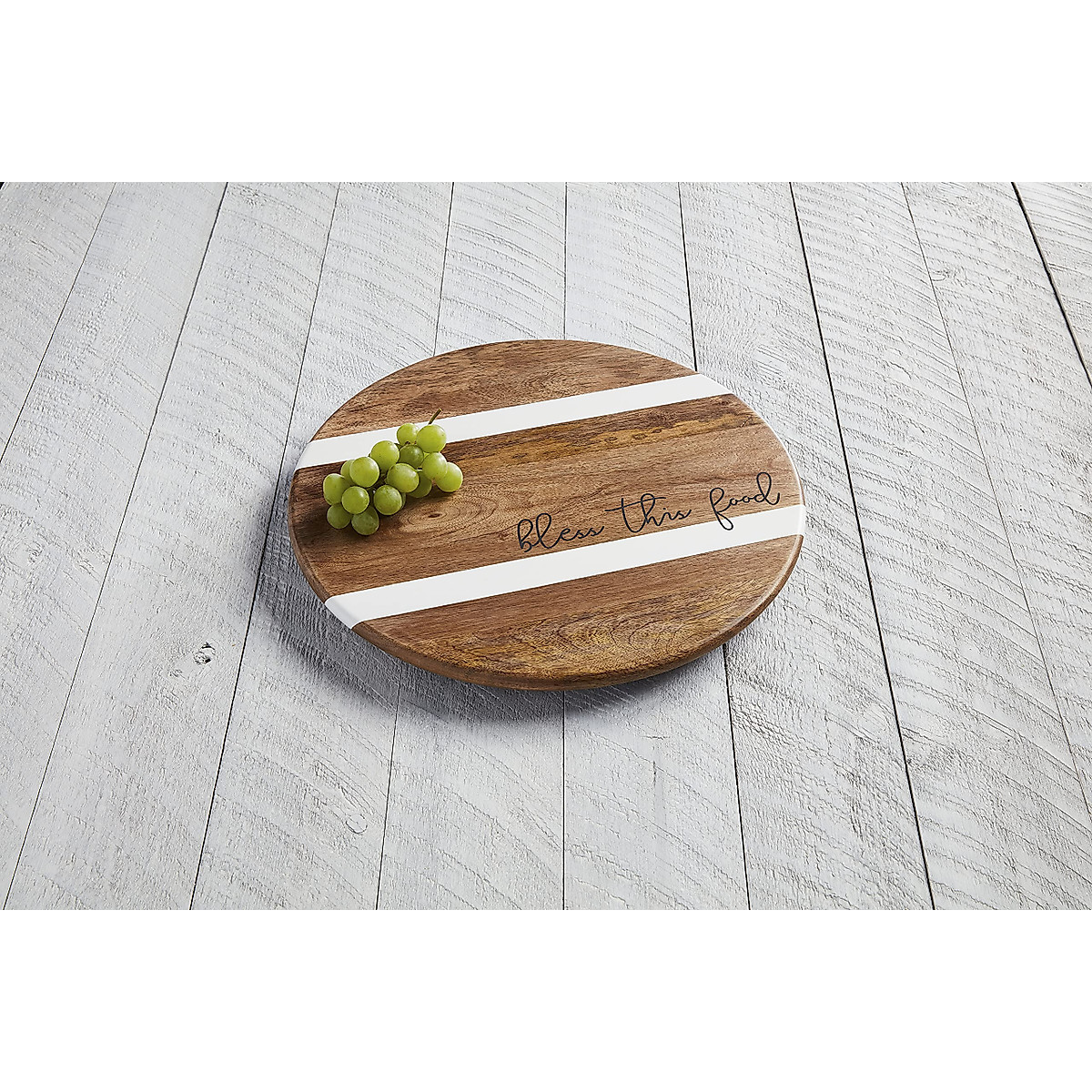 Mud Pie Wooden Bless This Food Lazy Susan, Brown, White, 16.5" Dia
