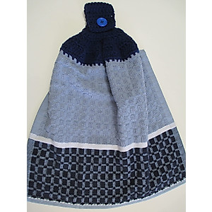 Crocheted FULL Towel Shades of Blue Kitchen Towel with Soft Navy Yarn