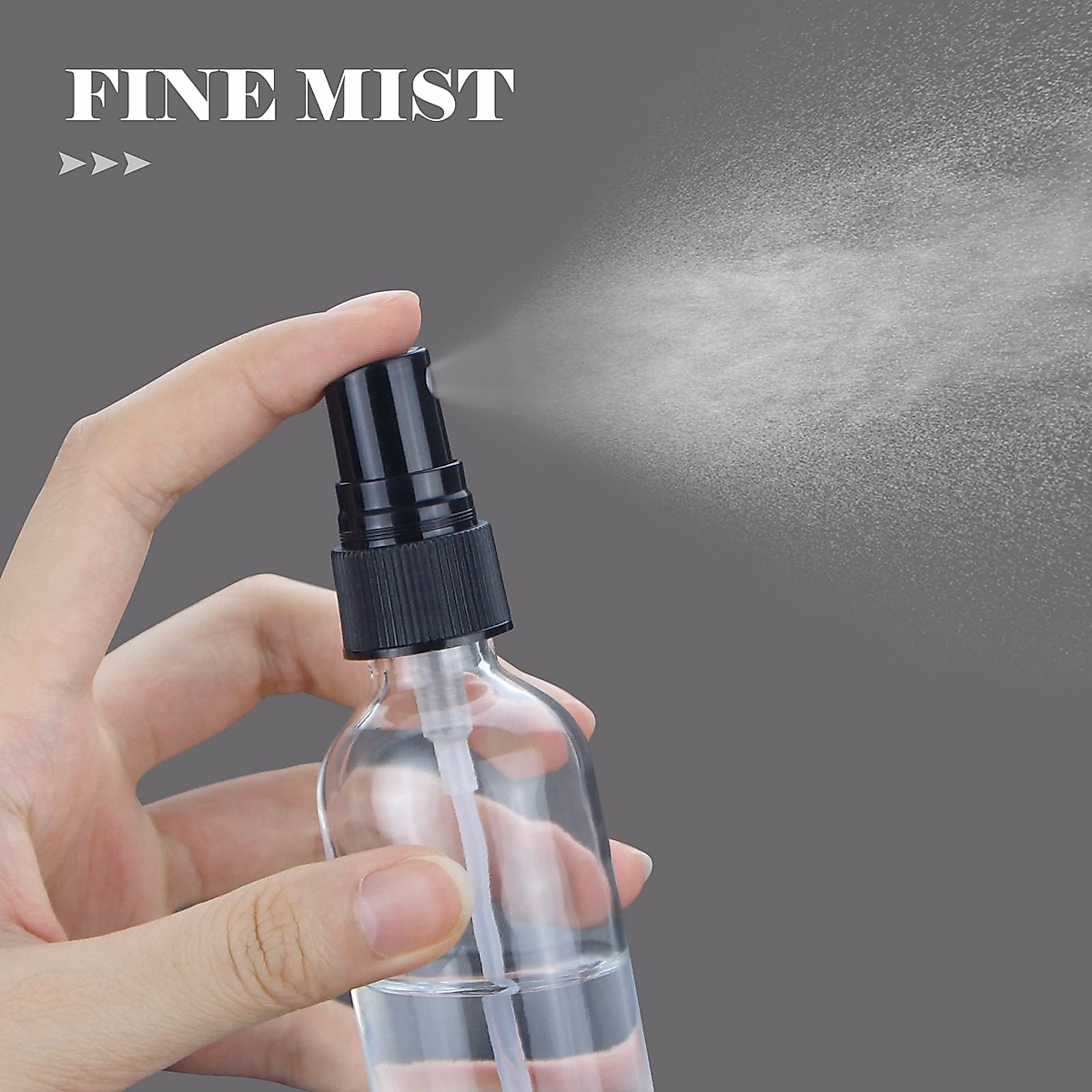 Wedama 4 oz Mini Glass Spray Bottles, Empty Small Spray Bottles with Funnel Dropper, Fine Mist for Hair, Travel, Plants, Cleaning Solutions and Skin Care (4 Pack Clear)