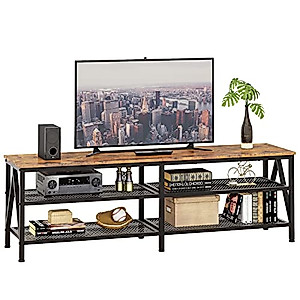 Furologee TV Stand for 65 70 inch TV, Long 63" TV Media Console Table, Industrial Entertainment Center with 3-Tier Storage Shelves for Living Room, Bedroom, Rustic Brown