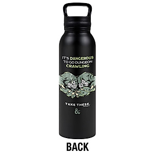 Dungeons & Dragons OFFICIAL Dangerous To Go Alone 24 oz Insulated Canteen Water Bottle, Leak Resistant, Vacuum Insulated Stainless Steel with Loop Cap